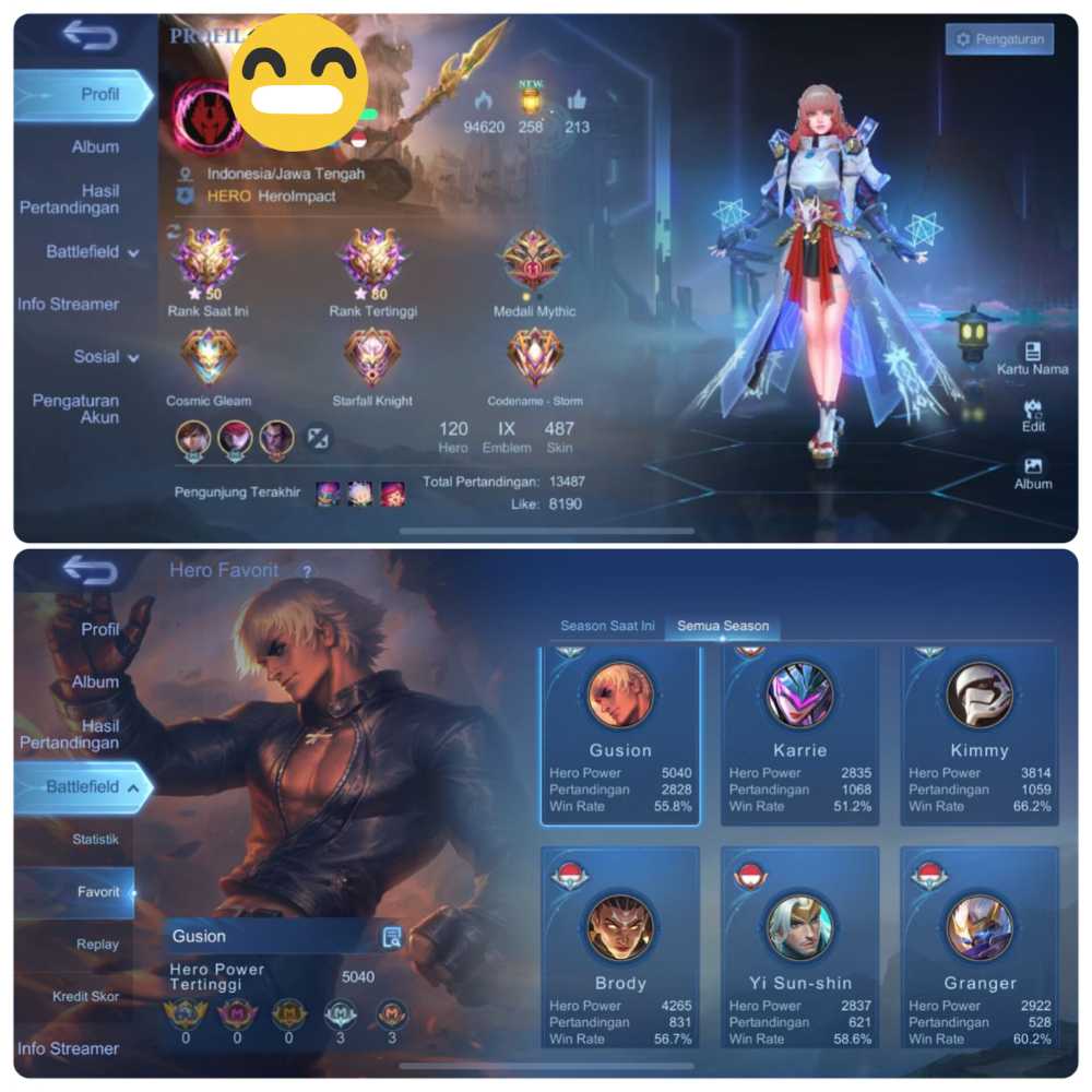 487 Skins. 5 Legend. 5 Collector. Beatrix Prime. Kimmy Star Wars. 5 KOF. Gusion Dimension Walker ...