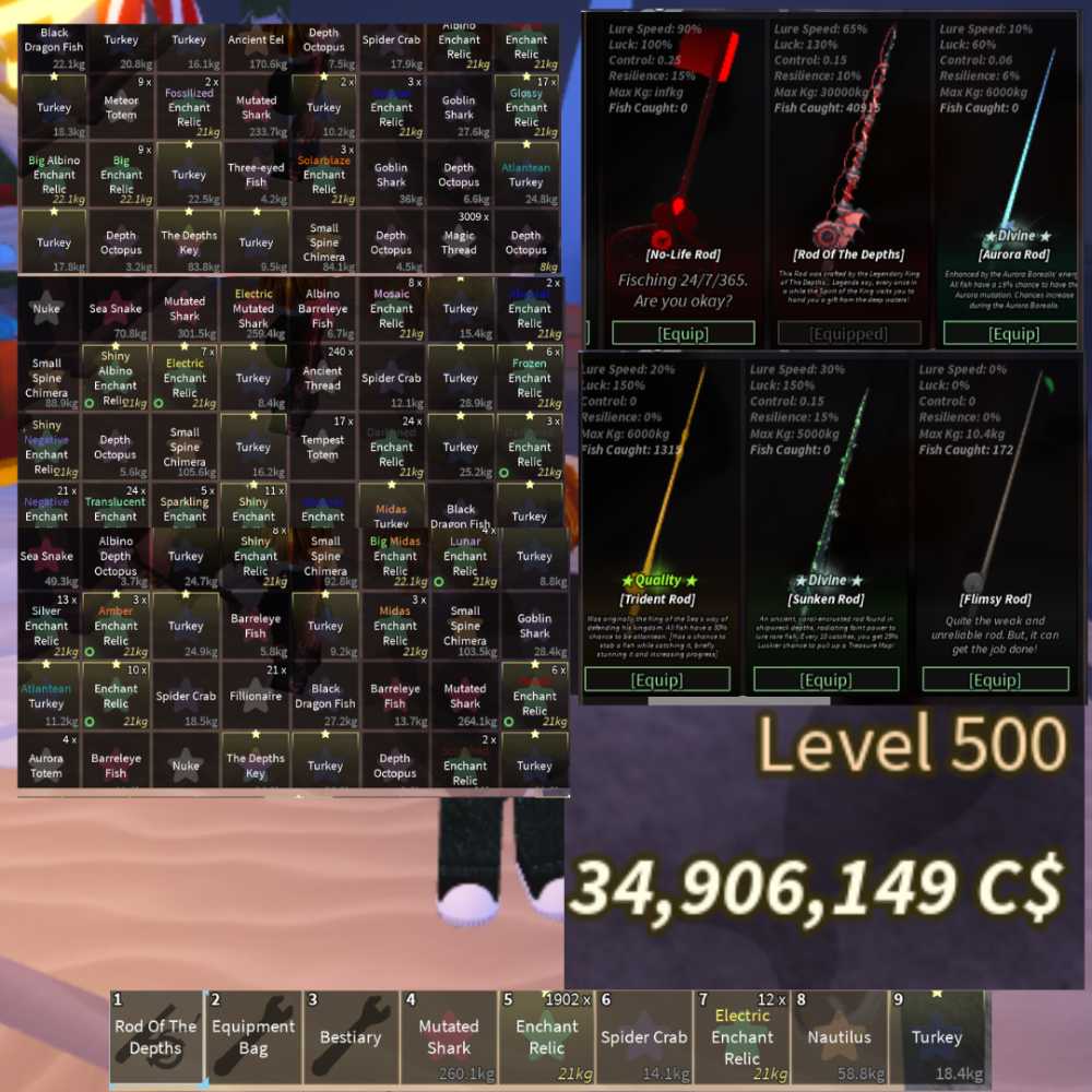 ID 82 Fisch: Level 500 - 34m C$ - ,-No life-Rod--Trident rod- Rod of ...