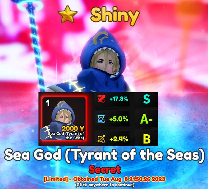 Shiny Sea God (Tyrant of the Seas) S A- B Poseidon EVO - Anime Adventure AA