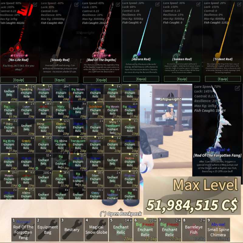 SALEID577Fisch: Level 750 Max 51M C$ - 254x Hexed Relic - Rod of the ...