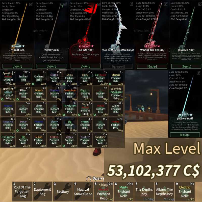 SALEID512Fisch: Level 750 Max 53M C$ - 358x Hexed Relic - Rod of the ...