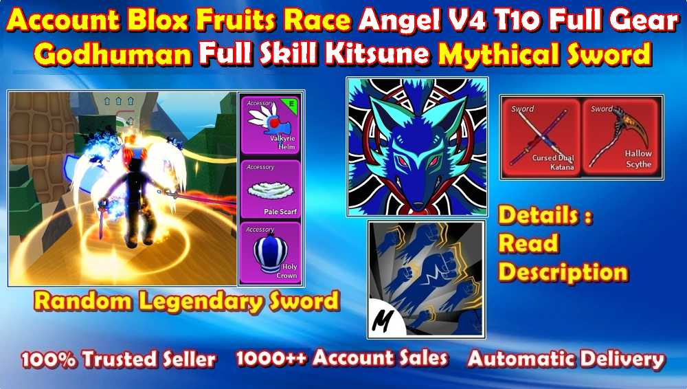 Blox Fruit Level 2550 Race Angel V4 T10 Full Gear GodHuman Full Skill ...