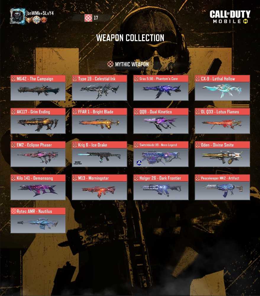 CODM account with 20 mythic 111 legendary guns
