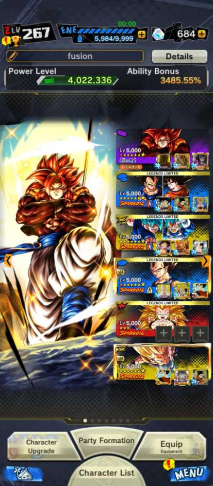 Team Fusion+UL ss4 gogeta+UL rose+UL shenron+41 LL (2 Fusion GokuVegeta+gohan pur 10s+super17 ...