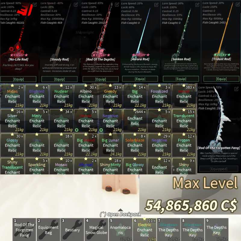 SALEID550Fisch: Level 750 Max 54M C$ - 390x Hexed Relic - Rod of the ...