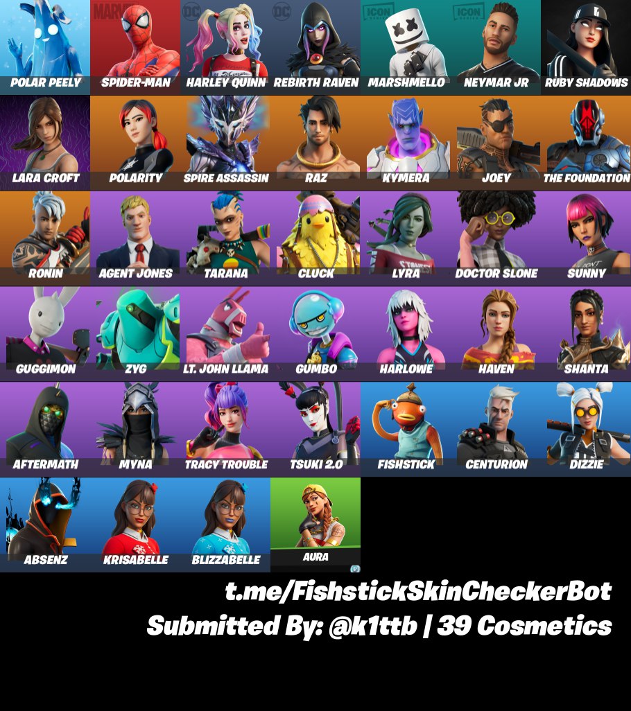 39 skins Spire Assassin Neymar Jr Lara Croft Marshmello Harley Quinn ...