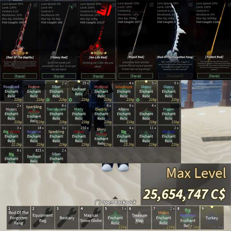 SALEID364Fisch: Level 750 Max 25M5 C$ X2 Exp - 210x Hexed Relic - Rod ...