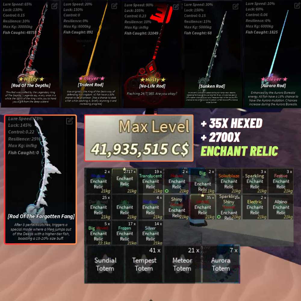 [Fisch] ID152: Level 750 Max 41M9 C$ - Rod Of The Forgotten Fang, Rod ...