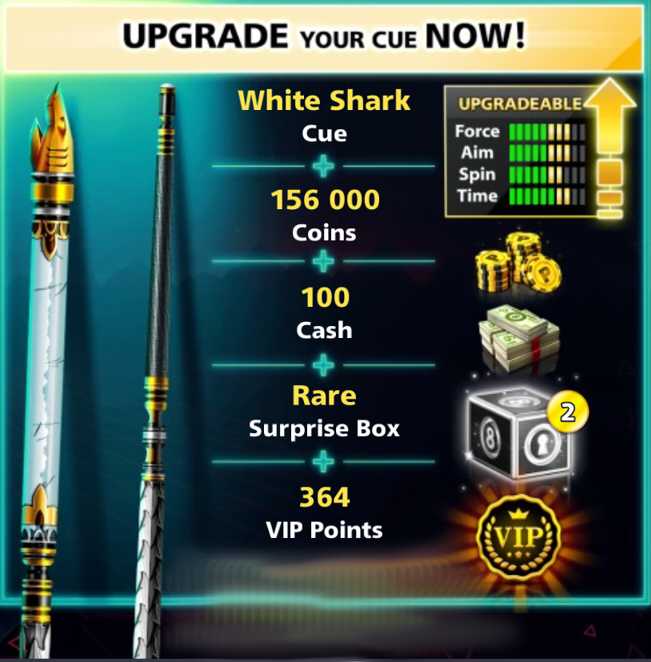 White Shark Cue + 100 Cash + 2 Surprise Rare Box + VIP Points - [ In ...