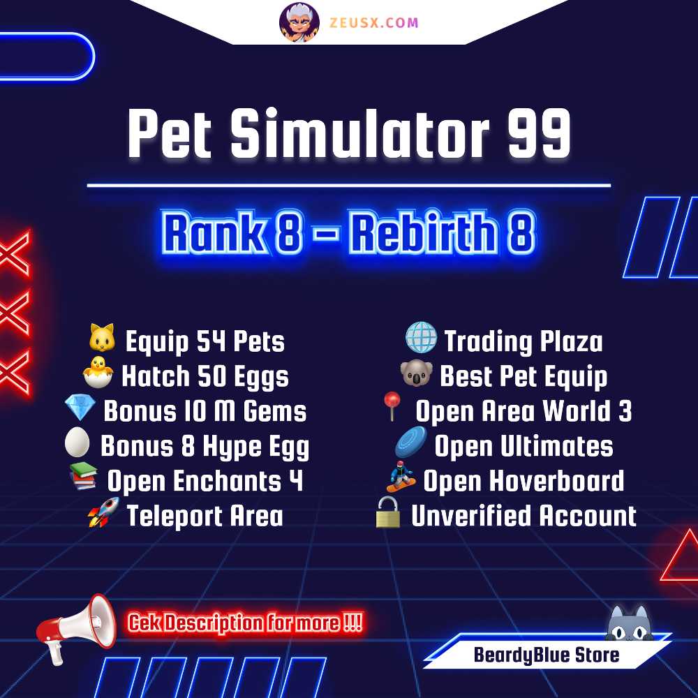 [Pet Simulator 99] Rank 8 | Equip 54 Pet | Free 10 M Gems | Rebirth 8 ...