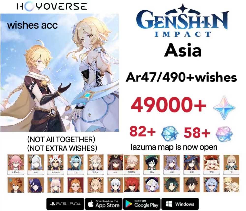 Asia/490+Wishes/AR47+[Genshin Impact account]primogem 49000+/Iazuma map ...