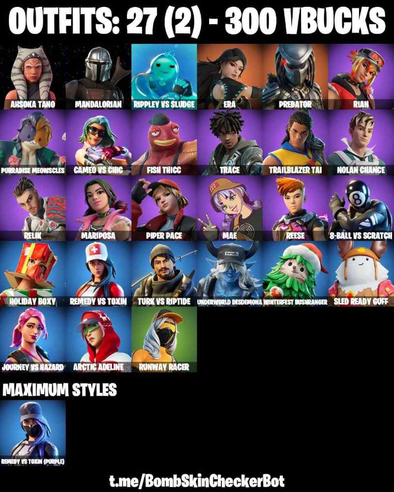 27 SKINS+MANDALORIAN+AHSOKA TANO+MARIPOSA+PREDATOR+ERA+MAE+CAMEO+TRACE ...