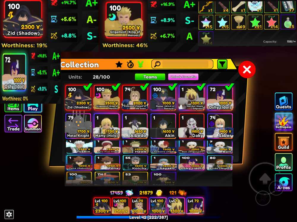 Anime Adventures High End Account | NEW SECRET Zid (Shadow), Gilgamesh ...