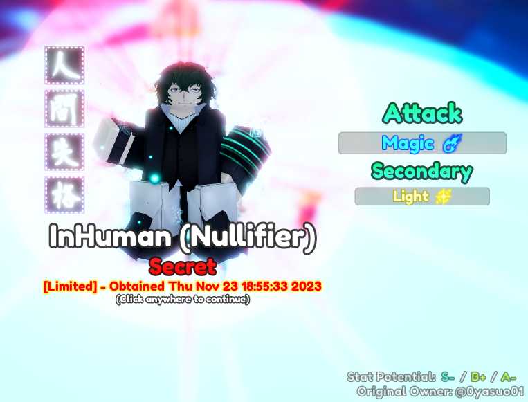 INHUMAN (DAZAI) - S-,B+,A- - ANIME ADVENTURE