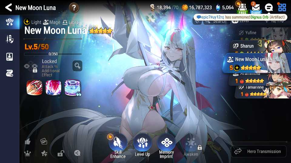 Global Fresh Starter 10 SSR 140+ Summons New Moon Luna Tamarinne Jenua Account Instant Delivery