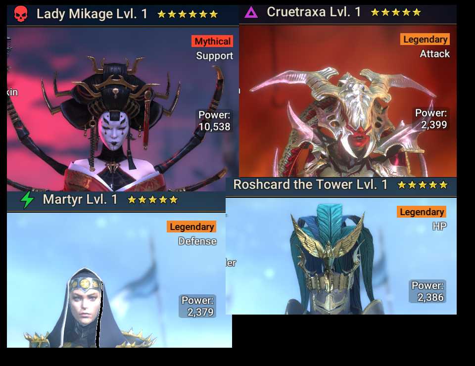 Lady Mikage \ Cruetraxa \ Martyr \ Roshcard \ 10 starters Legendary ...