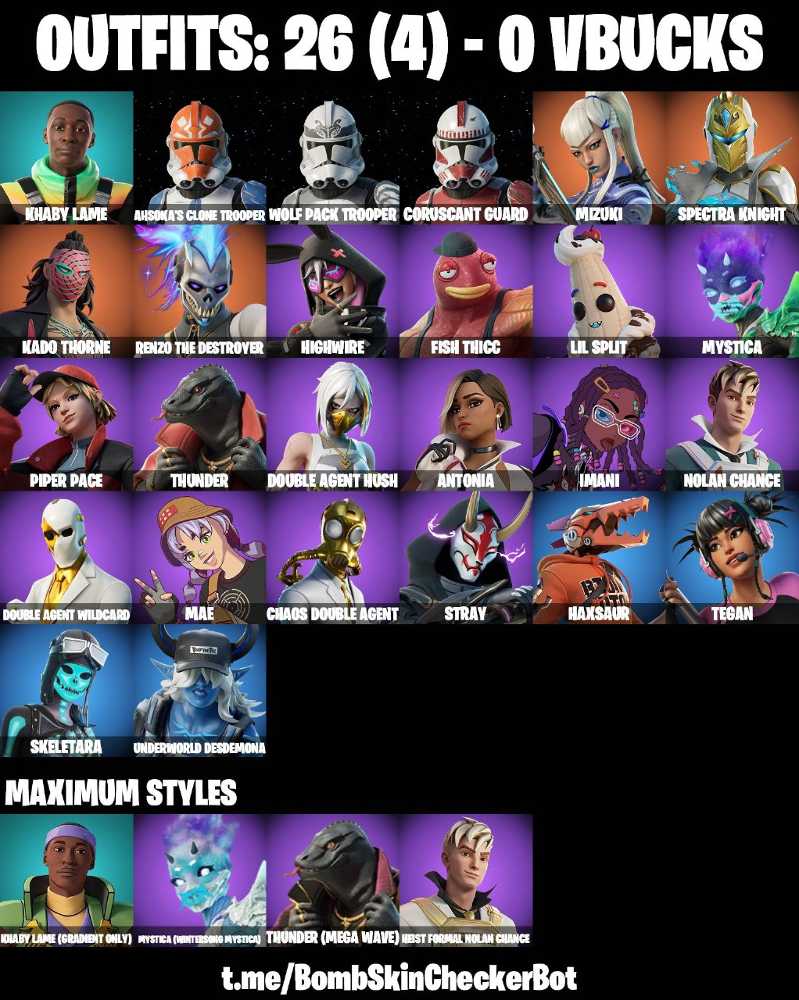 26 SKINS - SKELETARA - STAR WARS SKINS - KHABY LAME - PIPER PACE ...