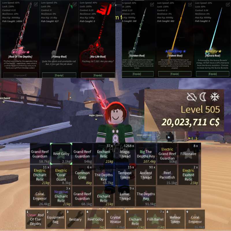 ID39_Fisch | Level 505- 20m C$ | No-Life Rod , Rod of the Depths ...