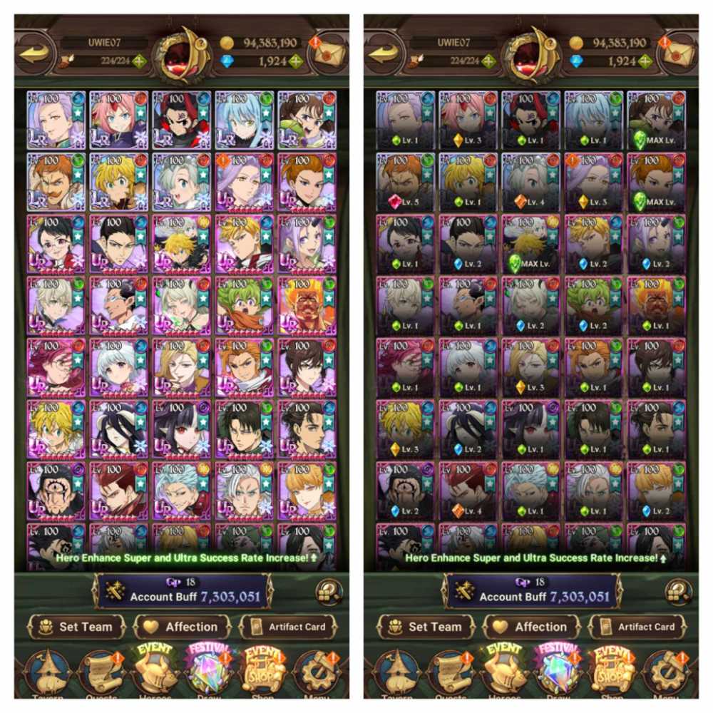 GLOBAL 1.900+ | 8LR | 7.3Million account buff | New UR Elizabeth and Meliodas 6/6 | ALL BASIC UR ...