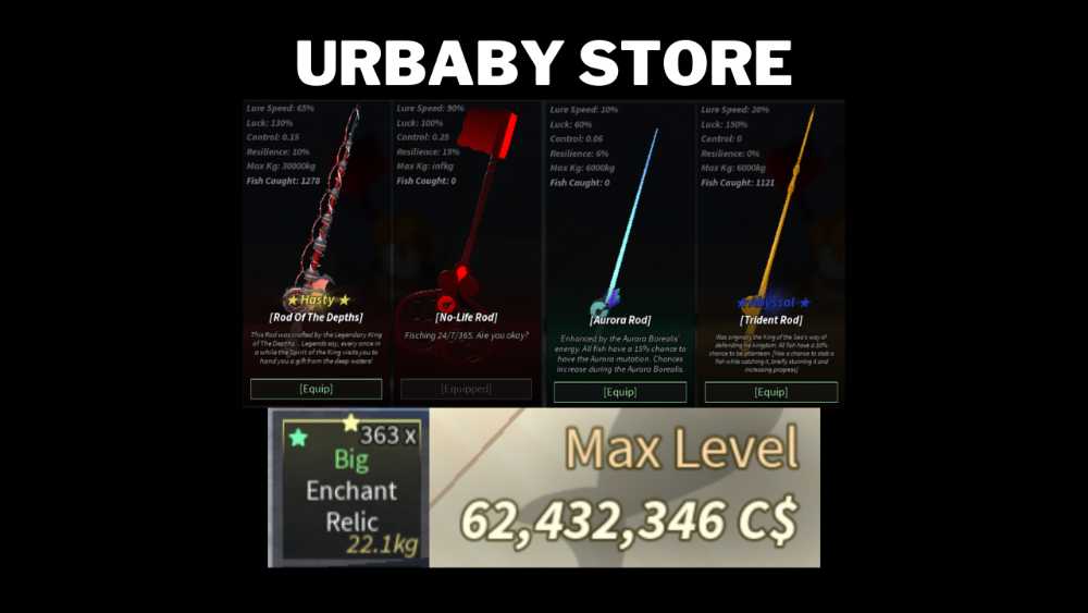 [Fisch] LEVEL 500 / NO-LIFE-ROD / 62M+ MONEY / 300+ ENCHANT RELIC (read ...