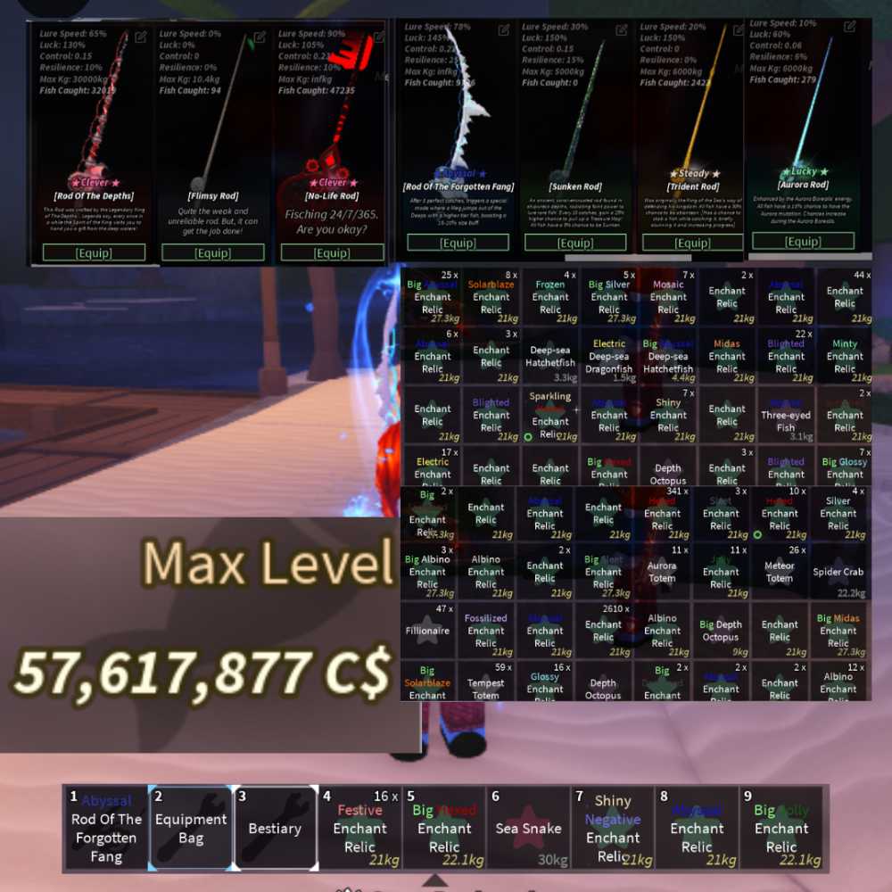 ID 378 Fisch: Level 750 Max- 57M C$ - Rod of the Forgotten Fang, No ...