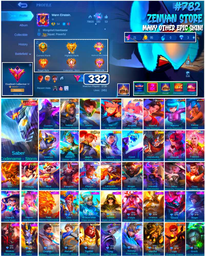 #782 322 Skin ⭐ Legend Saber Collector Gusion, Natalia AoT Levi Jujutsu ...