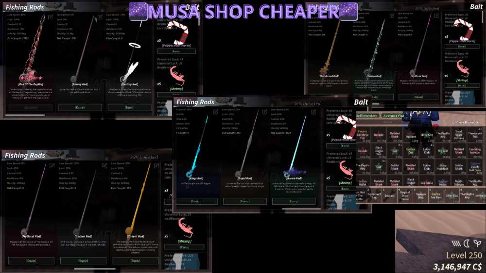 (FISCH)LVL(200+) (+1M-CASH) (ROD OF THE DEPTHS)A LOT ROD ⬇️READ ...