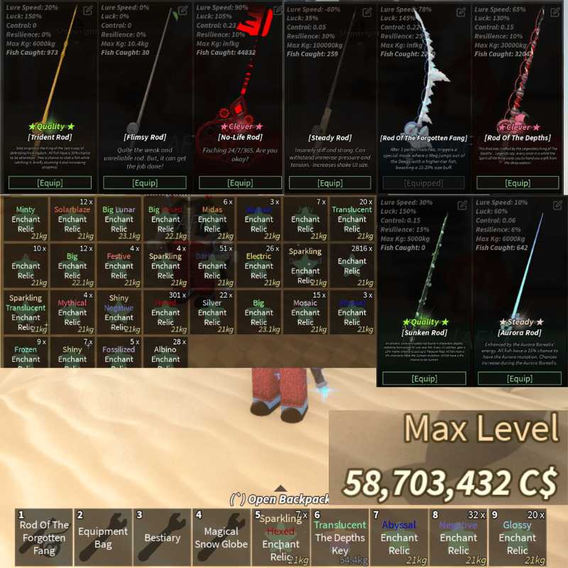 SALEID440Fisch: Level 750 Max 58M C$ - 300x Hexed Relic - Rod of the ...