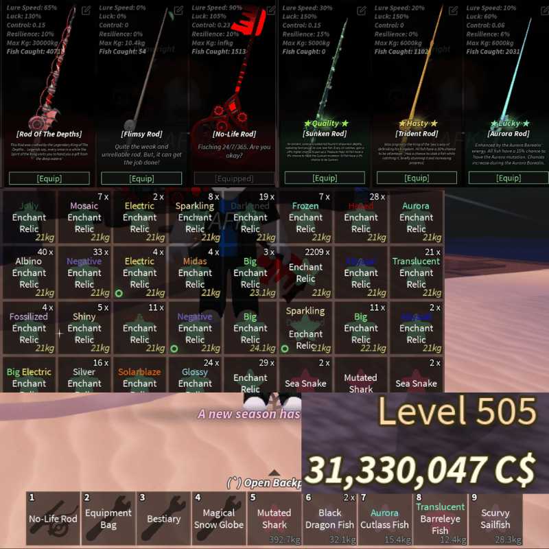 SALEID420Fisch: Level 505 31M C$ - 2200x Relic - No-Life Rod,Rod of the ...