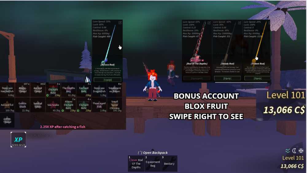 Fisch Account LV 101 + Blox Fruit Lv 900+ | Ghost | Rod Of Depths ...