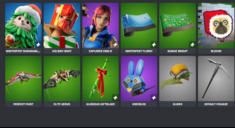 ⭐️7 Cosmetics (3 Skins) ️Winterfest BushRanger ️Holiday Boxy ️Explorer ...