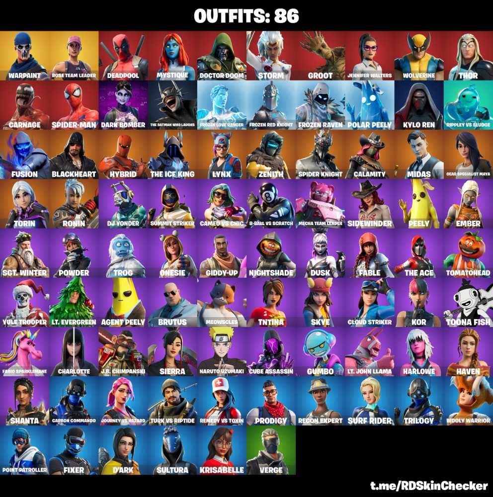 STW5.7 / 86 SKINS / REAPER / SPIDER KNIGHT / SPIDER-MAN / NARUTO / YULE ...