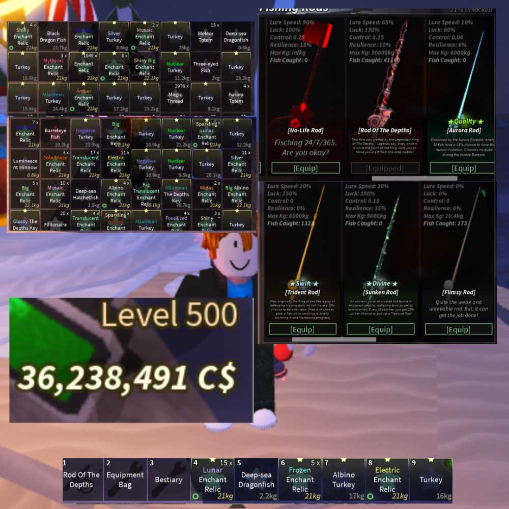 ID 84 Fisch: Level 500 - 36m C$ - ,-No life-Rod--Trident rod- Rod of ...