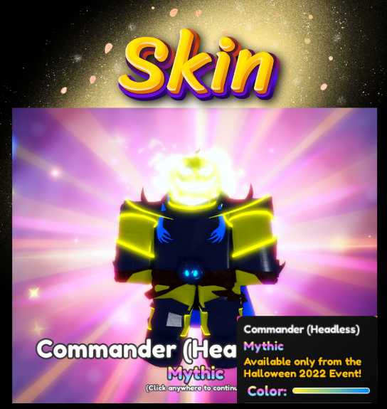 Skin Commander (Headless) (Orwin) (Yellow) Roblox Anime Adventures AA