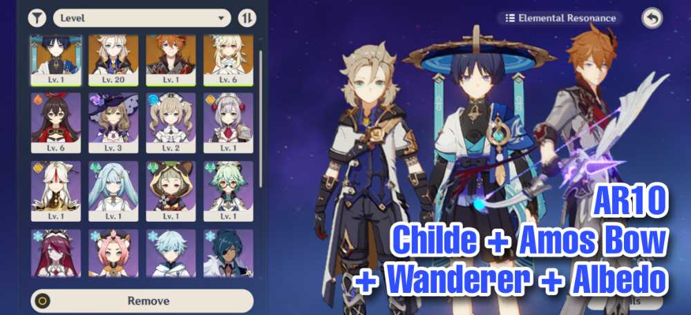 AR10 Wanderer + Childe + Amos Bow + Albedo - Genshin Impact Starter Account