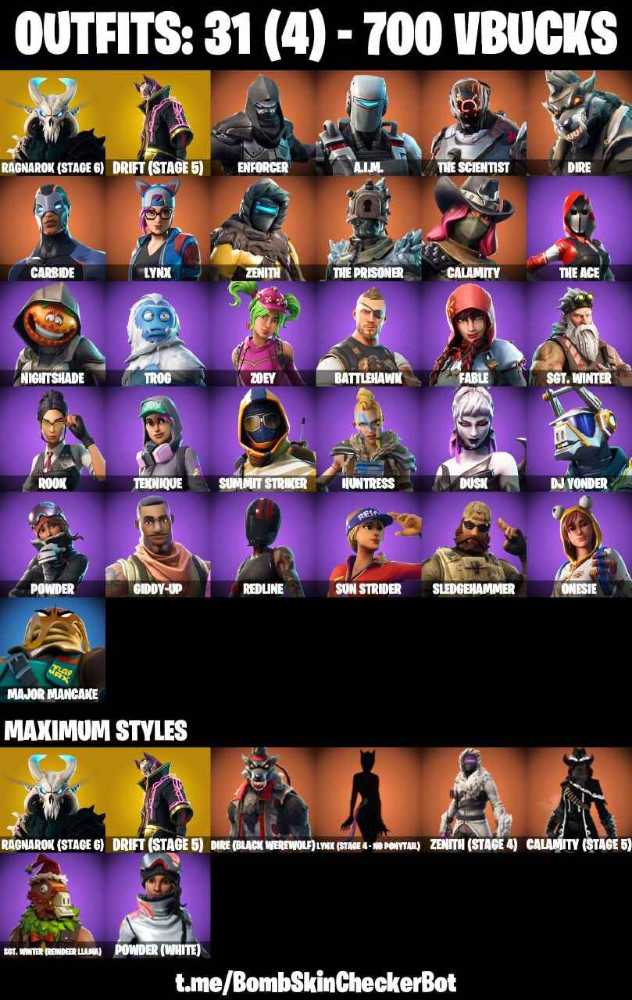 31 SKINS+ORANGE JUSTICE+ZOEY+ROOK+ONESIE+DRIFT(STAGE 5)+RAGNAROK(STAGE ...