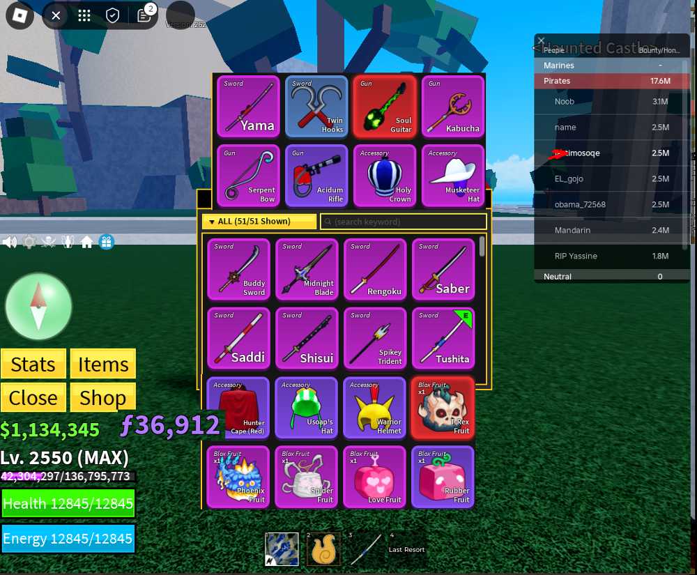 Blox Fruits Trex Inventory / SG-GHM / 1m Beli / 36k Fragments / Unlinked