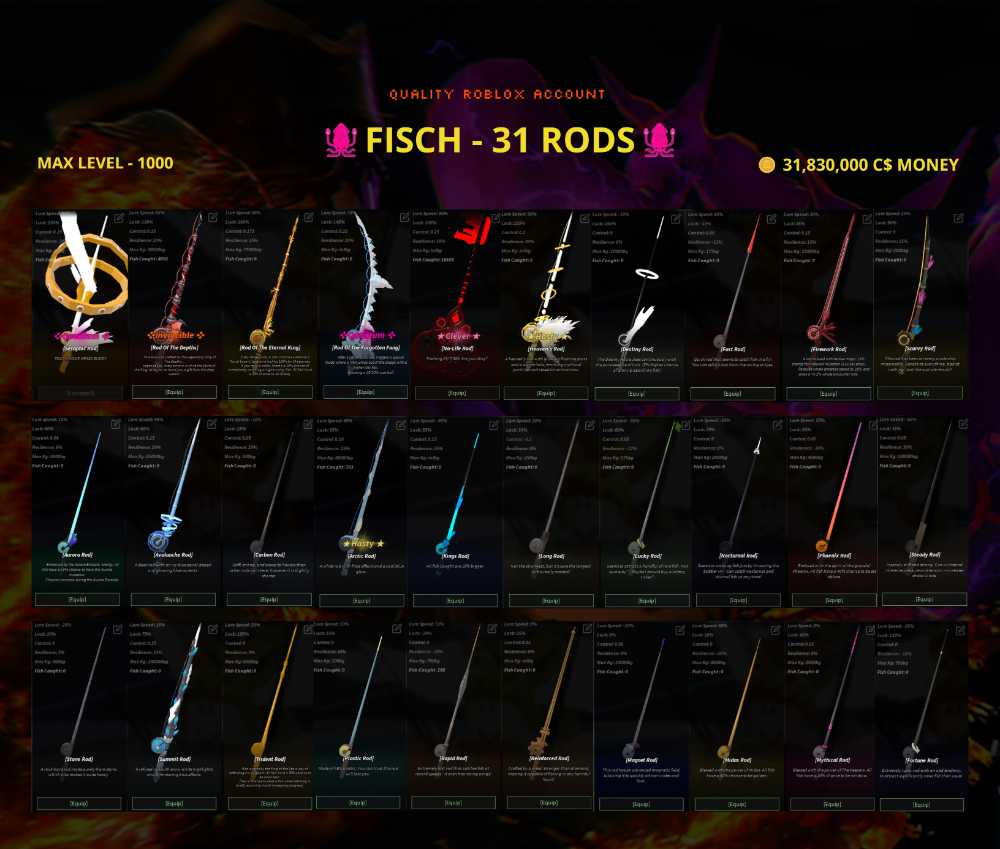 FISCH | Max Level + 31 Rod [Seraphic, ROTFF, Heavens Rod] + 31M C ...