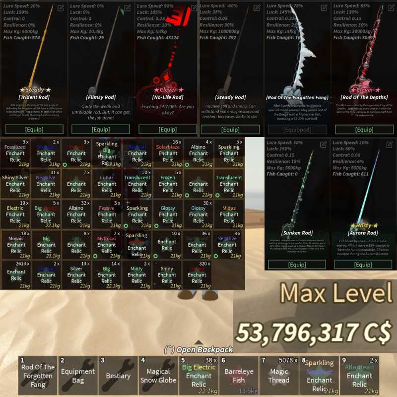 SALEID443Fisch: Level 750 Max 53M C$ - 320x Hexed Relic - Rod of the ...