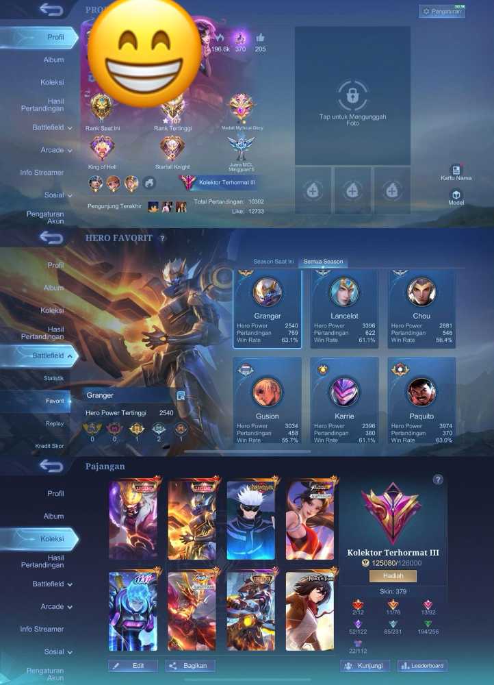 379 Skins. 2 Legend. 2 Collector. Chou Dawning. Gojo Satoru. Fanny ...