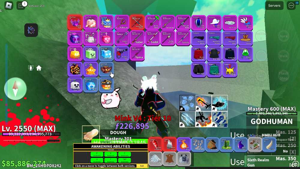 Blox Fruit Account | GodHuman | Rabbit V4 Tier10 | Full Awaken Dough ...