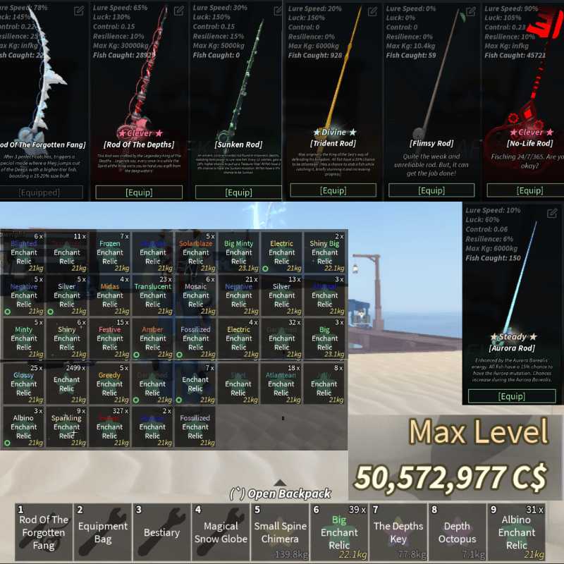 SALEID498Fisch: Level 750 Max 50M C$ - 327x Hexed Relic - Rod of the ...