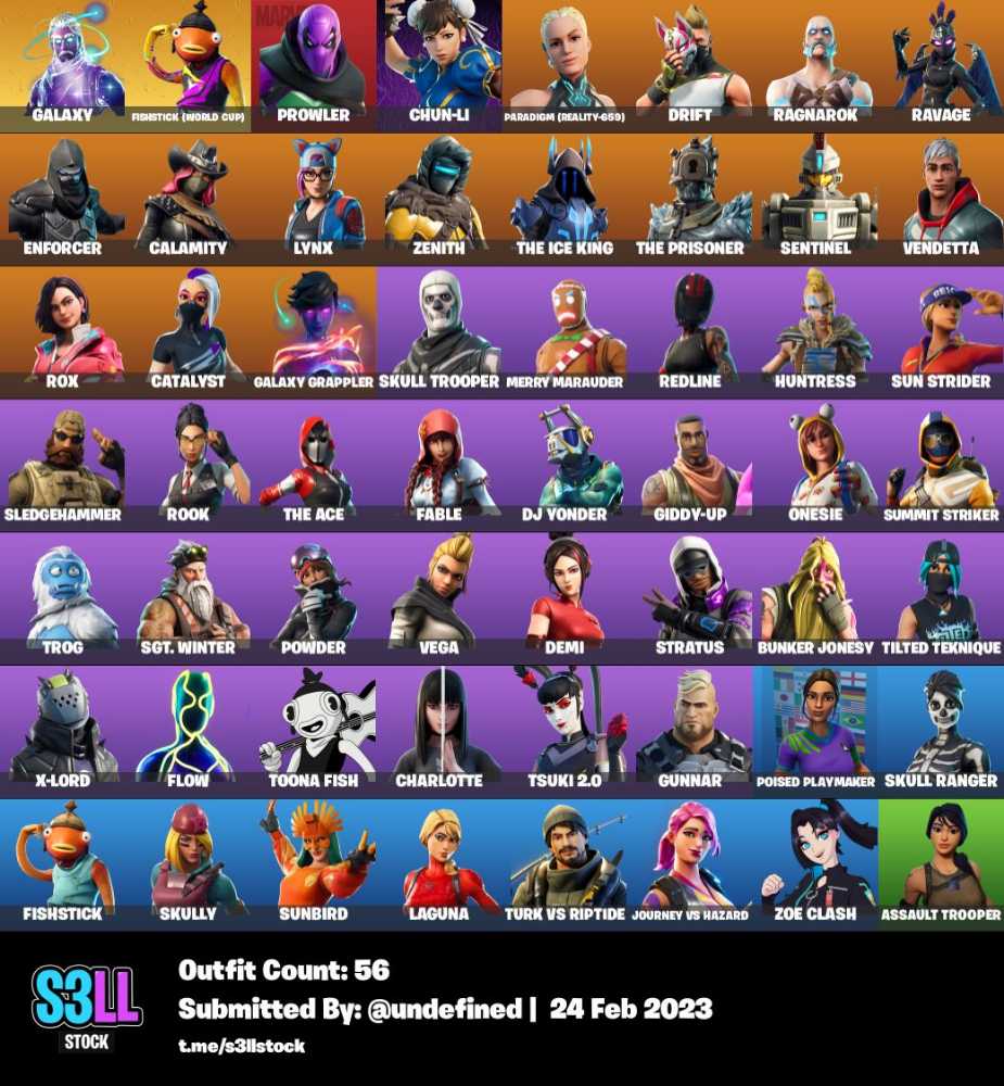 56 SKINS - GALAXY - FISHSTICK (MAXED) - STAR WAND - CHUN-LI - GALAXY ...