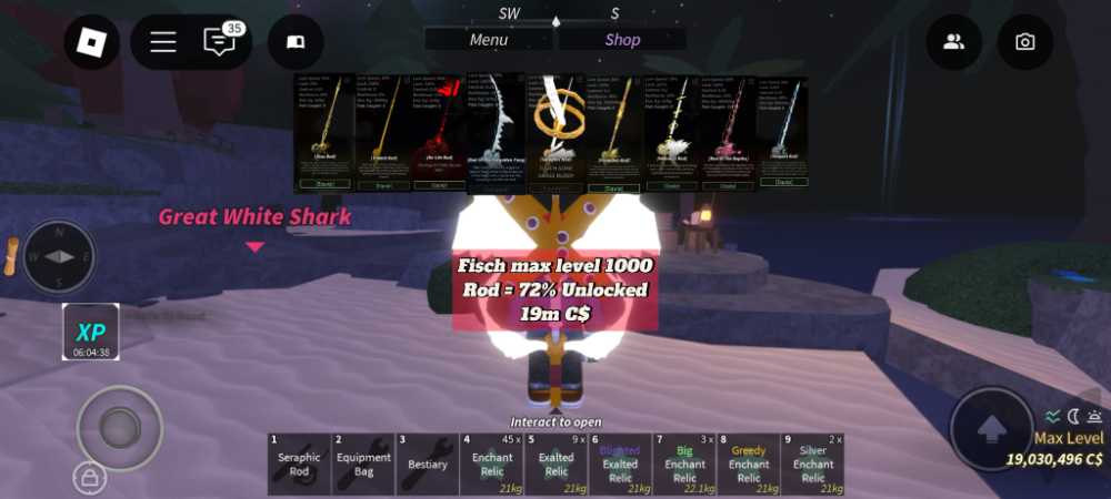 Fisch - Max Level 1000 - 72% rod unlocked - 19m C$ - Seraphic Rod ...