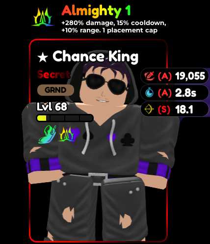 Chance King Evolved Almighty Double Trait Lvl.68 Secret Hakari Roblox ...