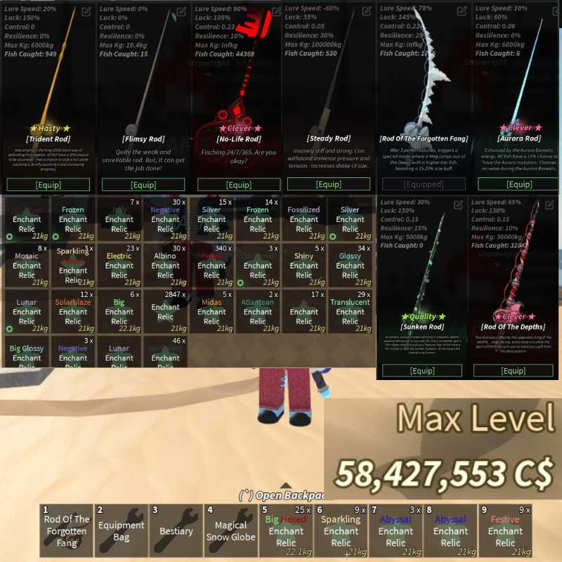SALEID431Fisch: Level 750 Max 58M C$ - 360x Hexed Relic - Rod of the ...