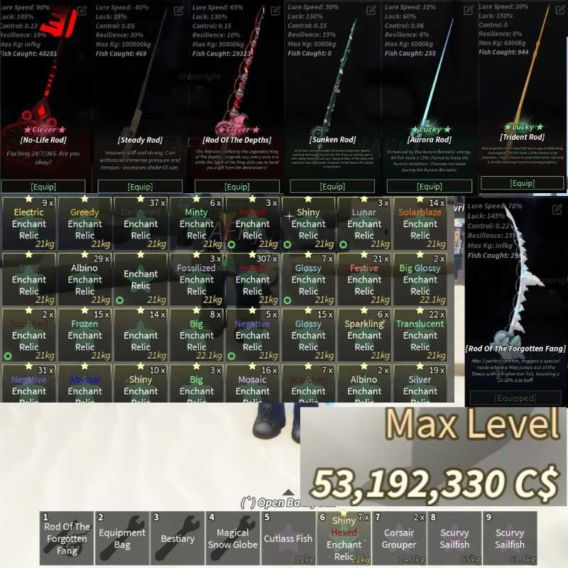 SALEID545Fisch: Level 750 Max 53M C$ - 317x Hexed Relic - Rod of the ...