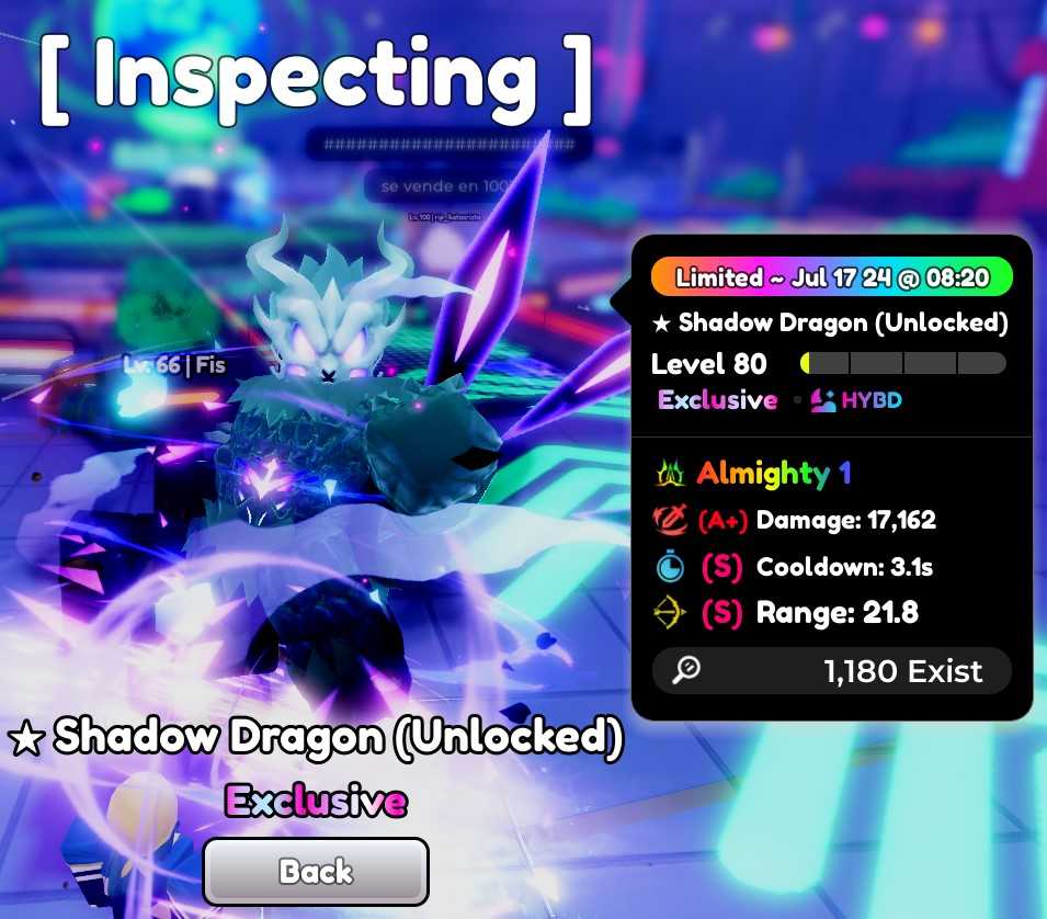 ALMIGHTY SHADOW DRAGON STATS (A+ S S )- ANIME DEFENDER ROBLOX INSTANT ...