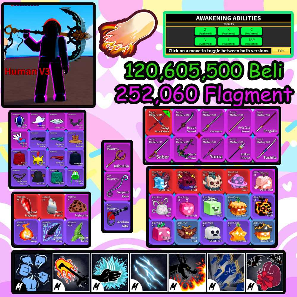 Blox Fruit Account Lv:2550Max | Full Awaken Dough | GodHuman | Cursed ...