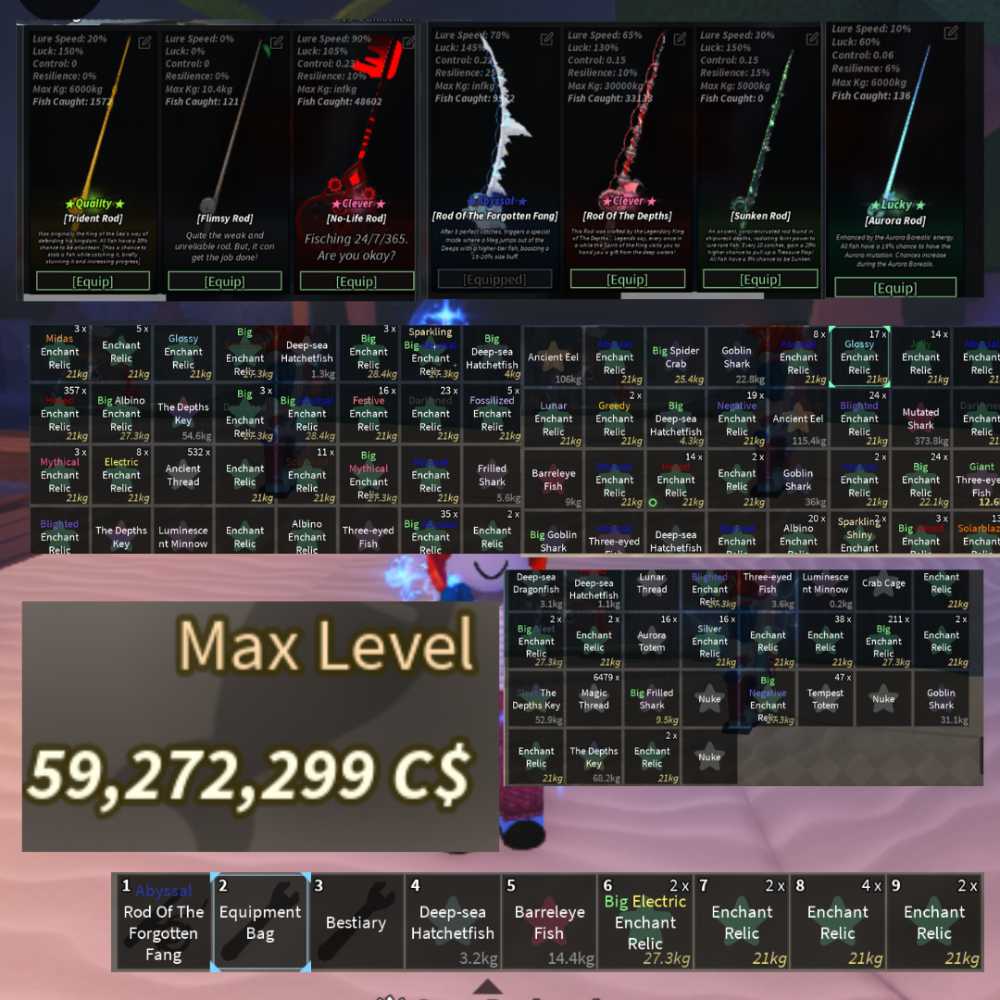 ID 391 Fisch: Level 750 Max- 59M C$ - Rod of the Forgotten Fang, No ...